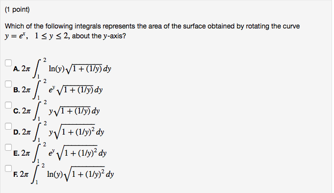 Solved (1 point) Which of the following integrals represents | Chegg.com