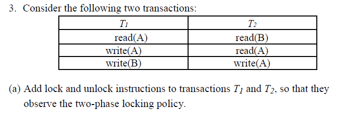 Solved 3. Consider the following two transactions: T2 | Chegg.com