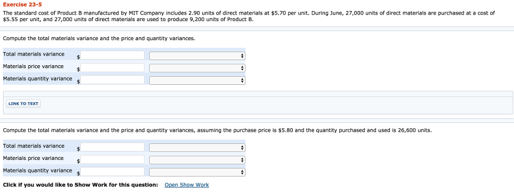 Solved Exercise 23-5 The standard cost of Product B | Chegg.com