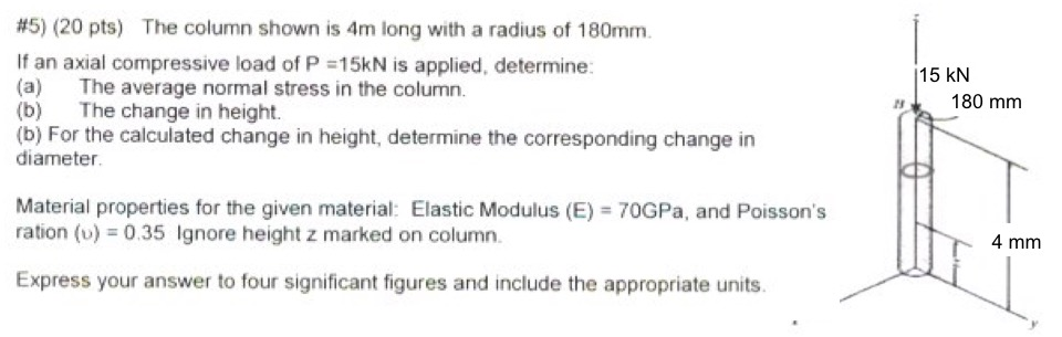 Solved The column shown is 4m long with a radius of 180mm. | Chegg.com