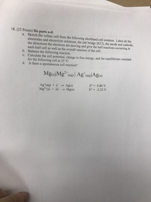 Solved Sketch the voltaic cell from the following shorthand | Chegg.com