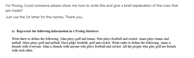 Solved For Prolog. Could someone please show me how to write | Chegg.com