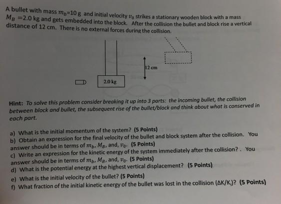 Solved A bullet with mass m_b = 10 g and initial velocity | Chegg.com