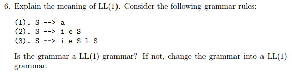 Solved I konw this is not a LL(1), and the meaning of LL(1), | Chegg.com