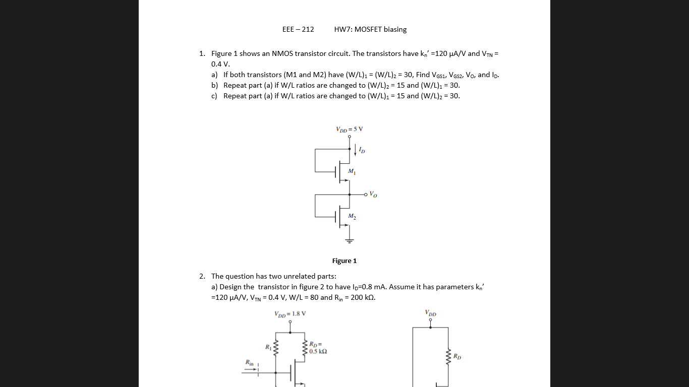 Solved Figure 1 shows an NMOS transistor circuit. The | Chegg.com