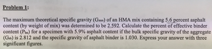 Solved The maximum theoretical specific gravity (G_mm) of an | Chegg.com