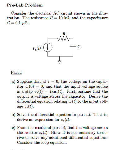 Solved Pre-Lab Problem Consider the electrical RC circuit | Chegg.com