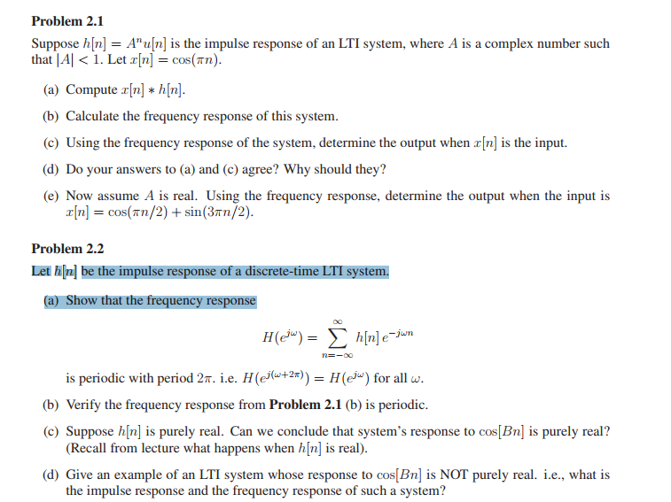 Solved Suppose h[n] = A^n u[n] is the impulse response of an | Chegg.com