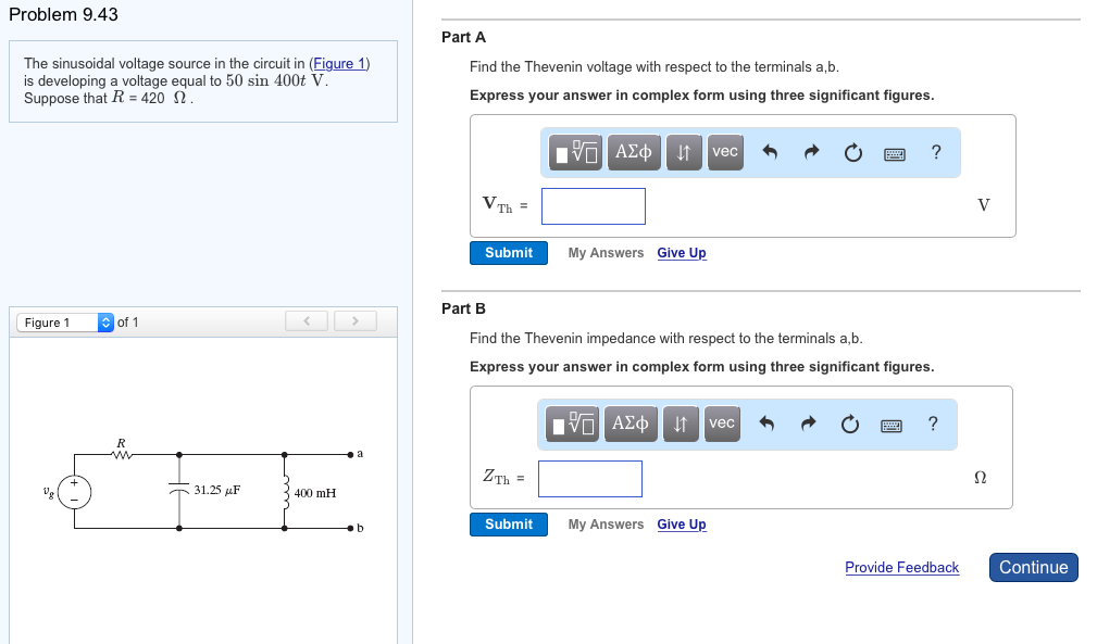 Solved Problem 9.43 Part A The sinusoidal voltage source in | Chegg.com