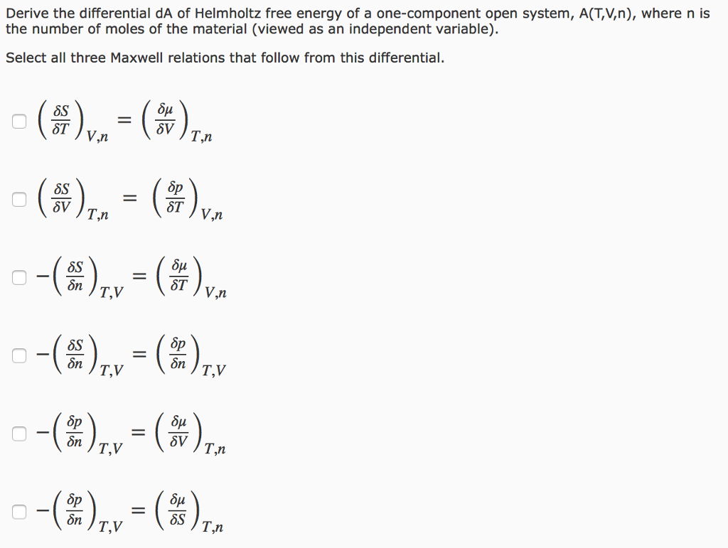 Solved Derive the differential dA of Helmholtz free energy | Chegg.com