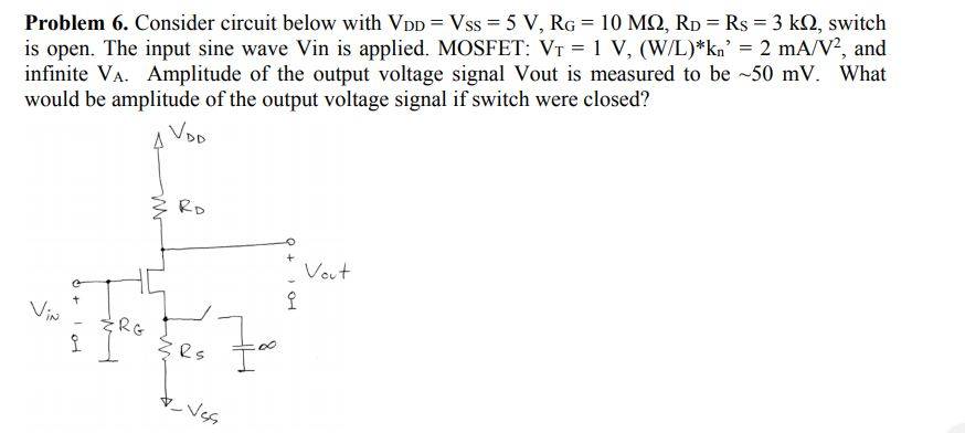Solved Problem 6. Consider circuit below with VDD Vss 5 V, | Chegg.com