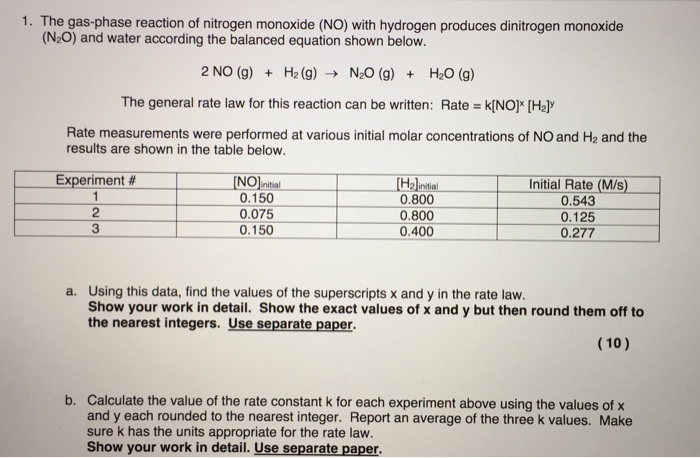 Solved The gas-phase reaction of nitrogen monoxide (NO) with | Chegg.com