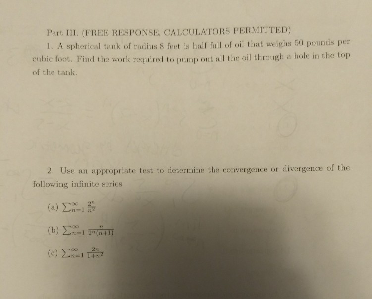 Solved Part II1. (FREE RESPONSE, CALCULATORS PERMITTED) 1. A | Chegg.com