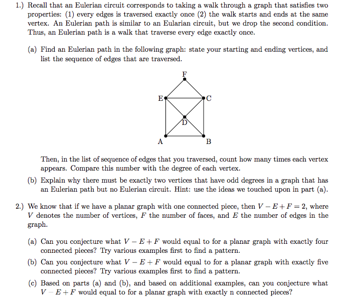 Solved 1.) Recall that an Eulerian circuit corresponds to | Chegg.com