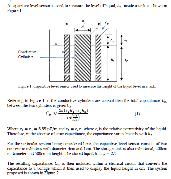 Solved A capacitive level sensor is used to measure the | Chegg.com