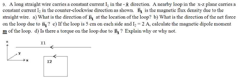 Solved A long straight wire carries a constant current I_1 | Chegg.com