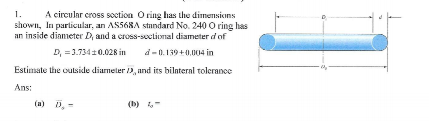 Solved A circular cross section O ring has the dimensions | Chegg.com