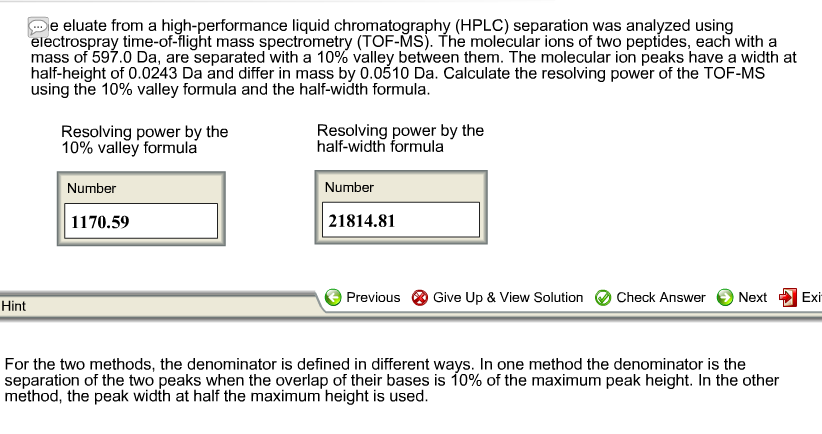 Solved calculate the resolving power of the TOF-MS using the | Chegg.com