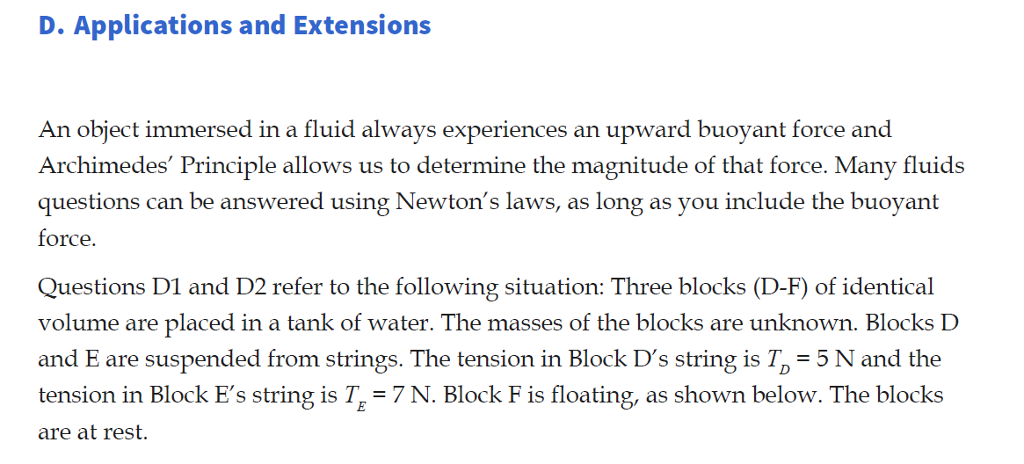Solved D. Applications and Extensions An object immersed in | Chegg.com