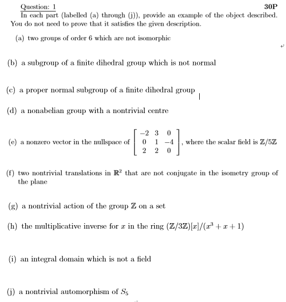 Solved Question: 1 In each part (labelled (a) through )), | Chegg.com