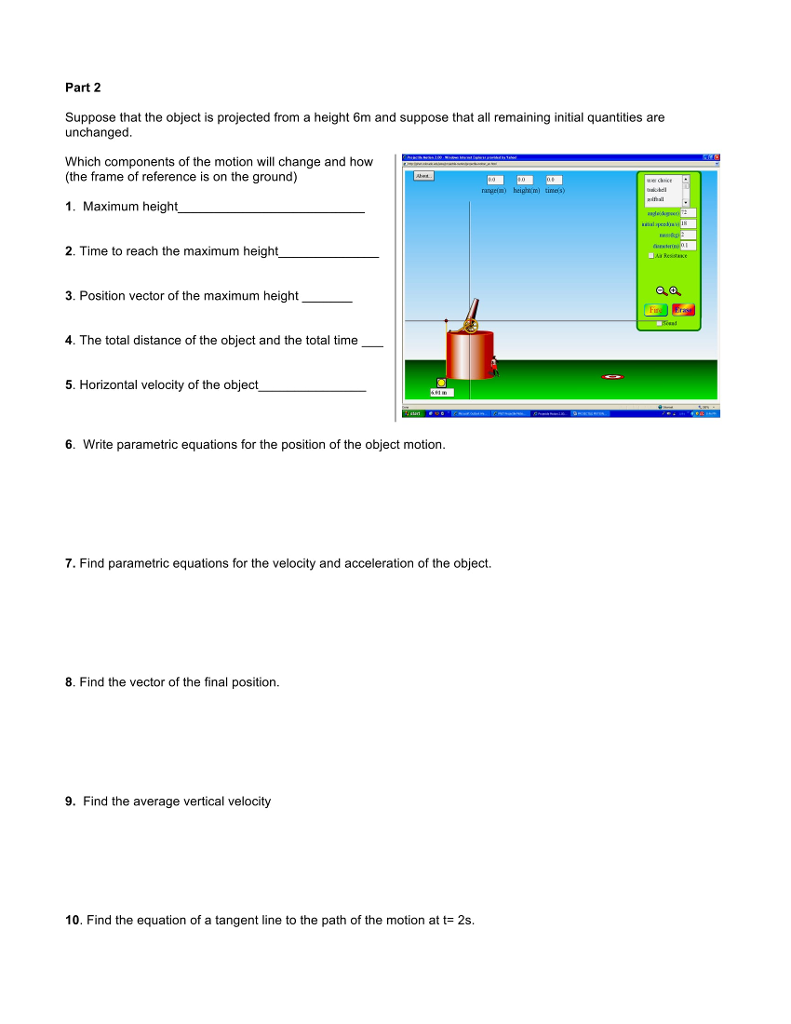 Solved PROJECTILE MOTION AND PARAMETRIC EQUATIONS Purpose: | Chegg.com