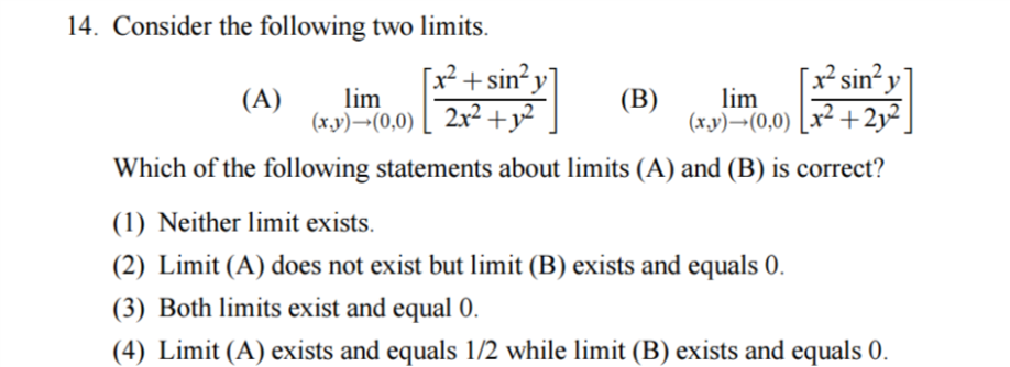 Solved Consider the following two limits. (A) lim_(x, y) | Chegg.com