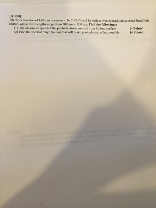 Solved The work function of lithium is known to be 2.93 eV | Chegg.com