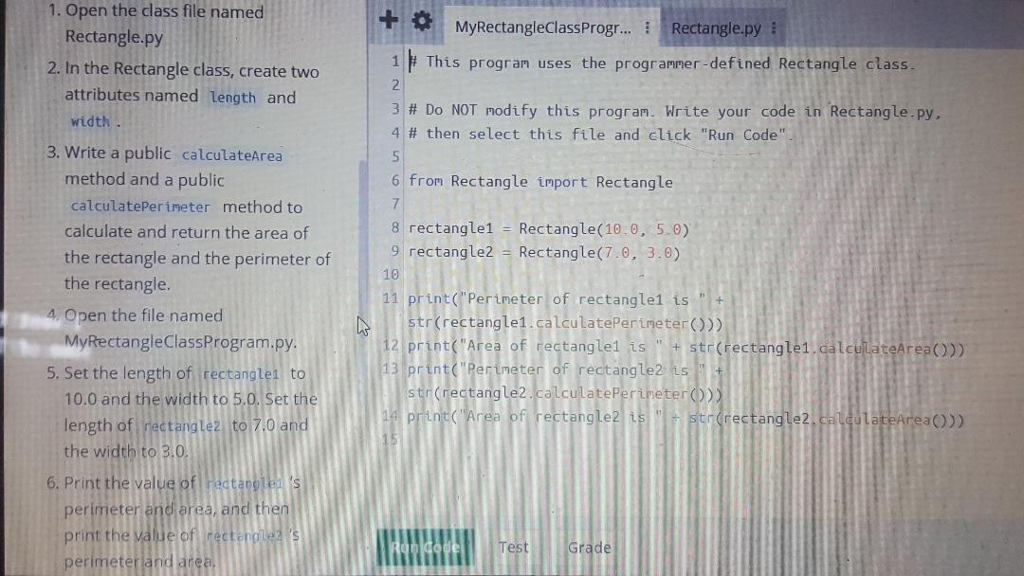 Solved pen the class tile named Rectangle.py | Chegg.com