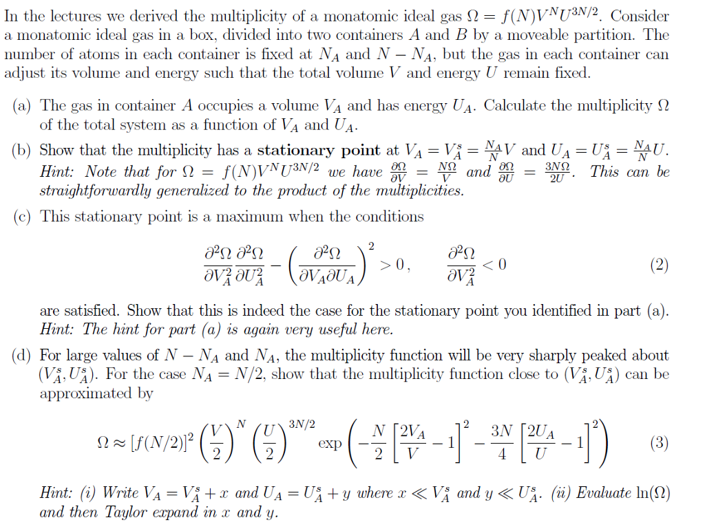Solved In the lectures we derived the multiplicity of a | Chegg.com