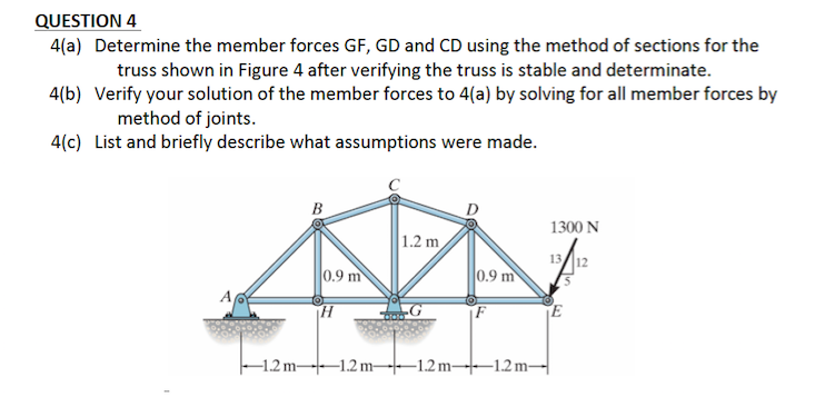 Solved 4(a) Determine the member forces GF, GD and CD using | Chegg.com