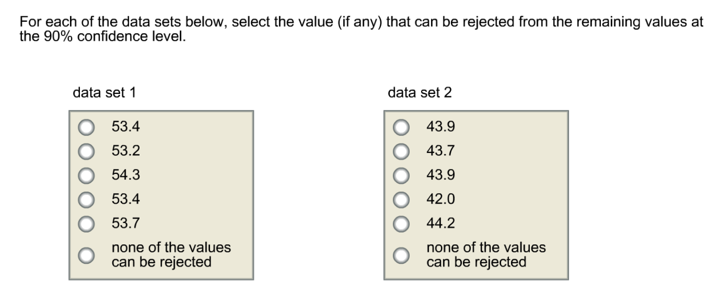 Solved For each of the data sets below, select the value (if | Chegg.com