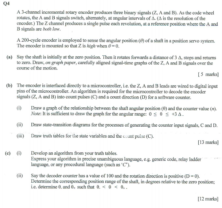 Solved Q4 A 3-channel incremental rotary encoder produces | Chegg.com