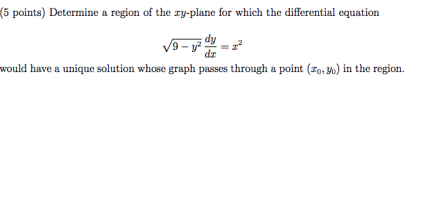 Solved (5 points) Determine a region of the zy-plane for | Chegg.com