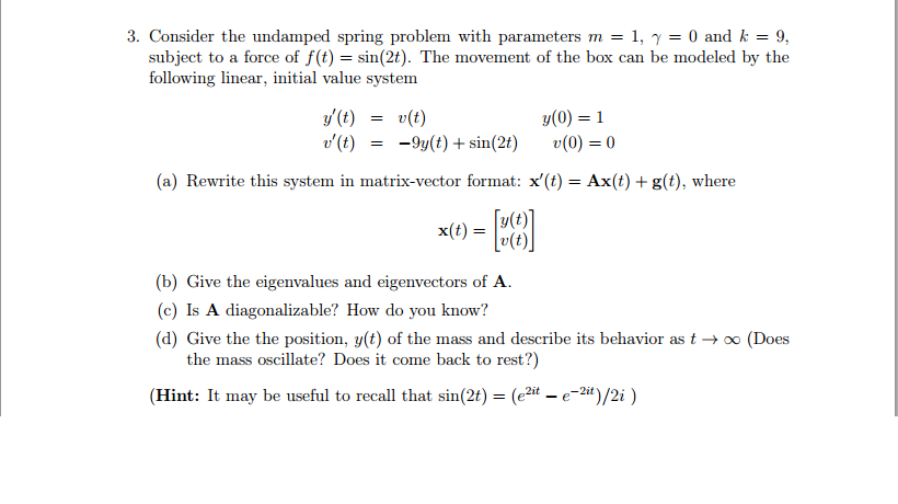 Solved 3. Consider the undamped spring problem with | Chegg.com