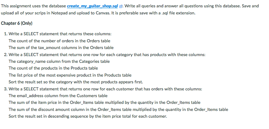 This assignment uses the database | Chegg.com