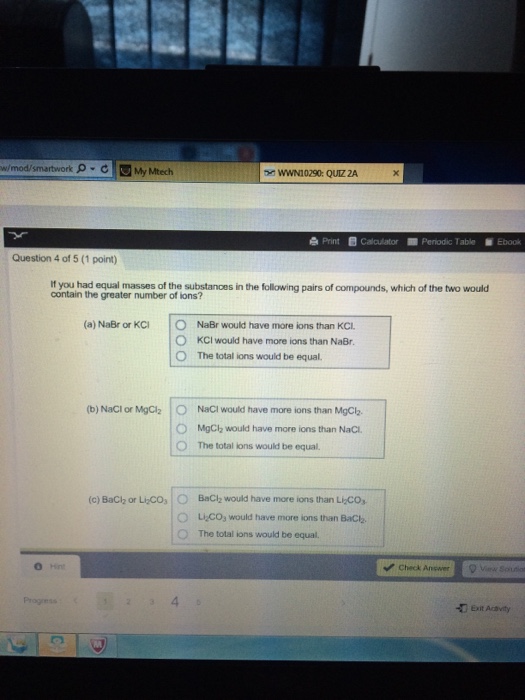 Solved If you had equal masses of the substances in the | Chegg.com