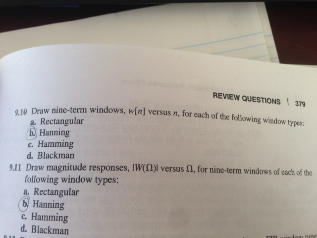 Solved Draw nine-term windows,w[n] versus n for each of the | Chegg.com