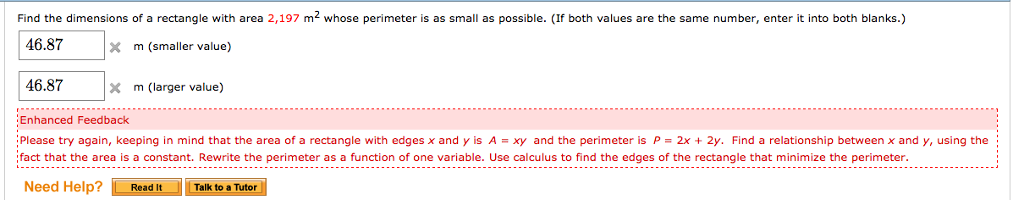 Solved Find the dimensions of a rectangle with area 2,197 | Chegg.com