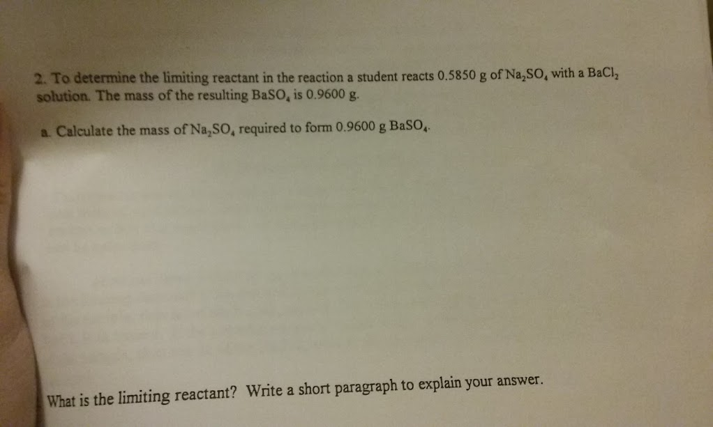 Solved 2. To determine the limiting reactant in the reaction | Chegg.com