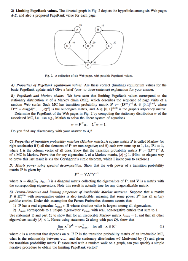 Solved The directed graph in Fig. 2 depicts the hyperlinks | Chegg.com