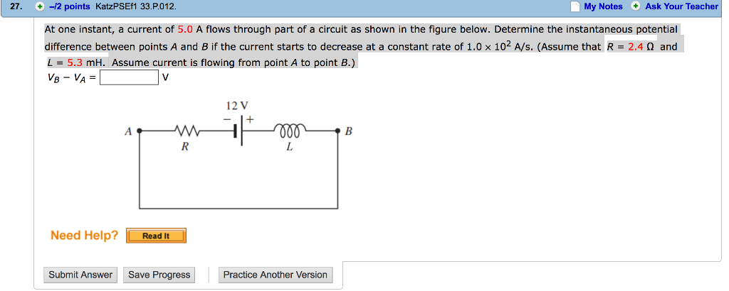 Solved At one instant, a current of 5.0 A flows through part | Chegg.com