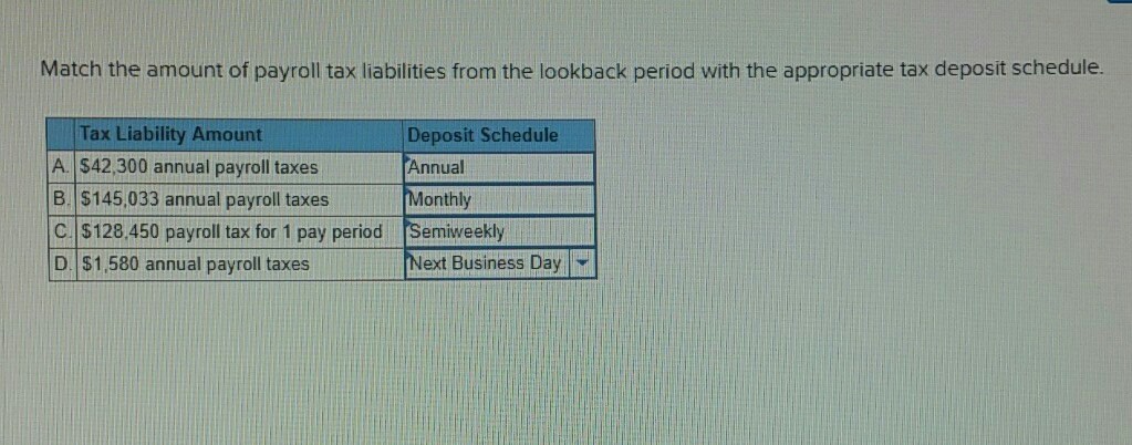 Solved Match the amount of payroll tax liabilities from the | Chegg.com