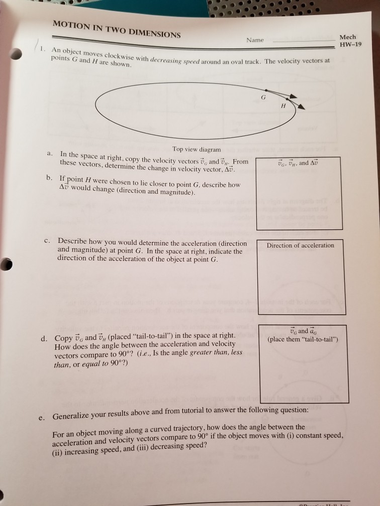 Solved MOTION IN TWO DIMENSIONS Mech HW-19 Name 1. An object | Chegg.com
