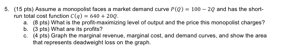 Solved Assume a monopolist faces a market demand curve P(Q) | Chegg.com