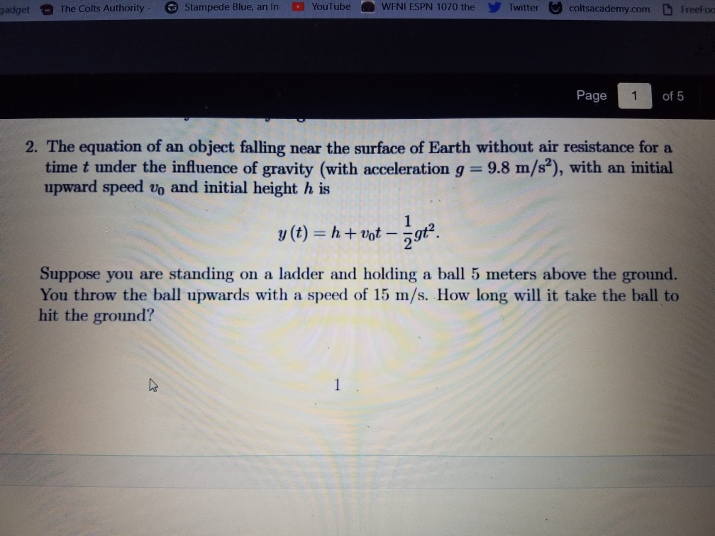 Solved The Equation Of An Object Falling Near The Surface Of