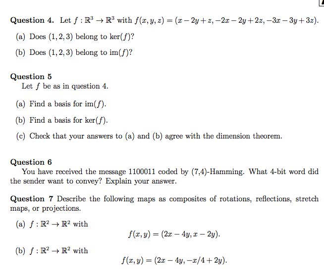 Solved Let f: R^3 rightarrow R^3 with f(x, y, z) = (x - 2y | Chegg.com