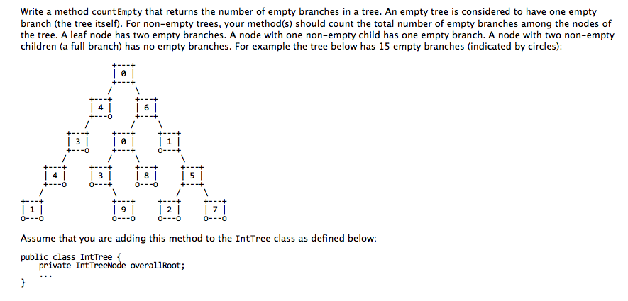 Solved Write a method countEmpty that returns the number of | Chegg.com
