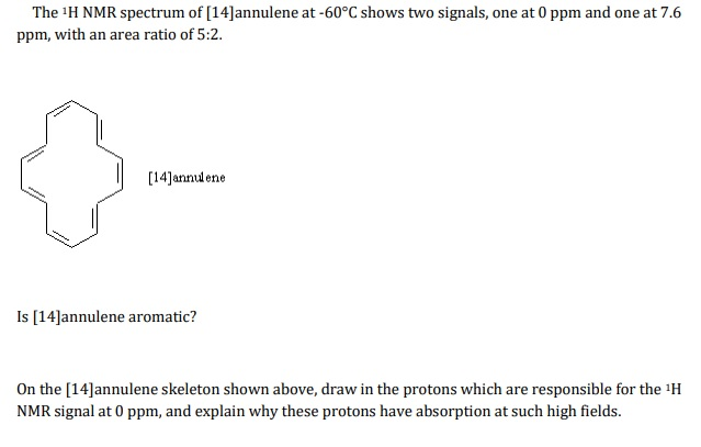 Solved The 1H NMR spectrum of [14]annulene at -60°C shows | Chegg.com