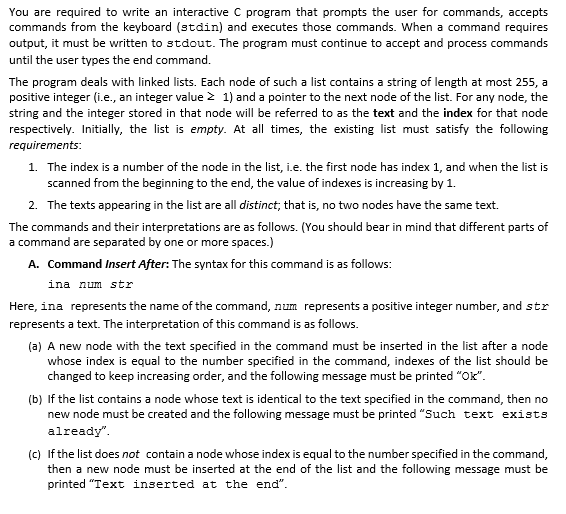 Solved You are required to write an interactive C program | Chegg.com