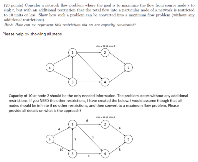 (20 points) Consider a network flow problem where the | Chegg.com